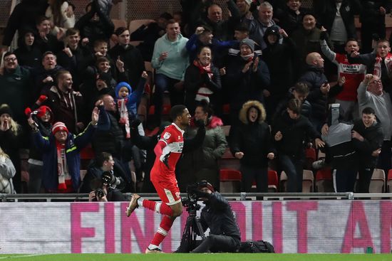 Middlesbroughs Chuba Akpom Celebrates After Scoring Editorial Stock ...