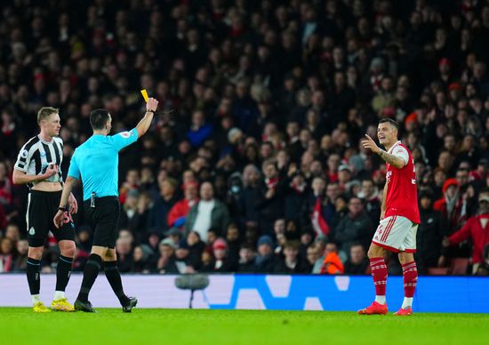 Referee Andrew Madley Shows Granit Xhaka Editorial Stock Photo - Stock ...