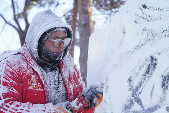 Contestable Works On Ice Sculpture During Editorial Stock Photo - Stock ...