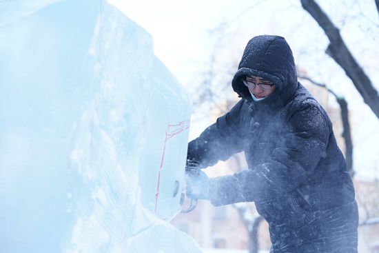 Contestable Works On Ice Sculpture During Editorial Stock Photo - Stock ...