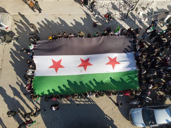 Demonstrators Raising Syrian Opposition Flags Placards Editorial Stock ...