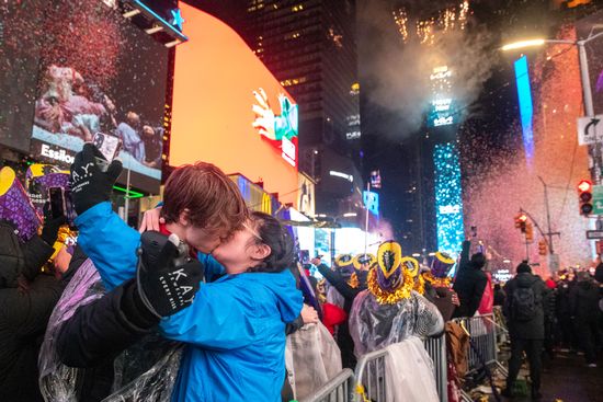 Couples Kiss Midnight Times Square On Editorial Stock Photo - Stock ...