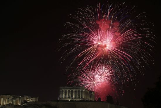 Fireworks Explode Over Ancient Temple Parthenon Editorial Stock Photo ...