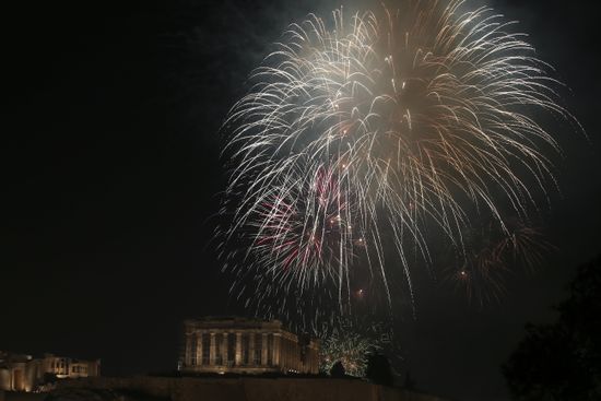 Fireworks Explode Over Ancient Temple Parthenon Editorial Stock Photo ...
