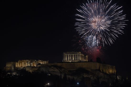 Athens Spectacular Fireworks Midnight Sky Above Editorial Stock Photo ...