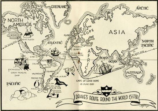 Map Sir Francis Drakes Route Round Editorial Stock Photo - Stock Image ...