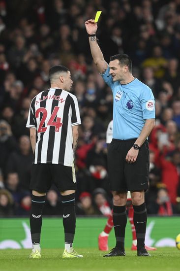 Referee Andrew Madley R Shows Yellow Editorial Stock Photo - Stock ...