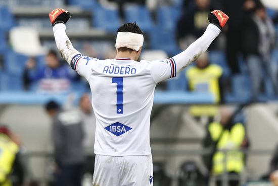 Sampdorias Goalkeeper Emil Audero Celebrates Their Editorial Stock ...
