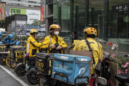Delivery Workers Meituan Sits On Bikes Editorial Stock Photo - Stock ...