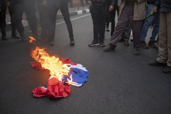 Iranian Protesters Burn France Flag During Editorial Stock Photo ...