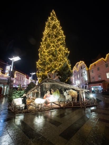 Illuminated Christmas Cot Christmas Tree Christmas Editorial Stock ...