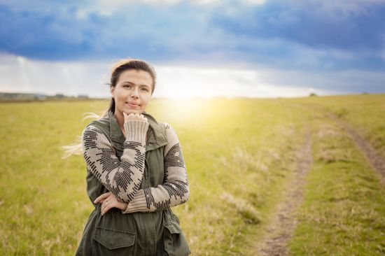 Woman On Path Countryside Sunset Portrait Editorial Stock Photo - Stock ...