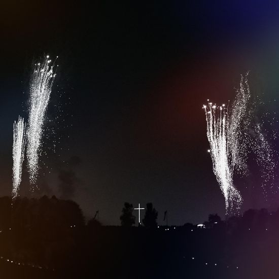 Fireworks Night Illuminated Cross On Osterberg Editorial Stock Photo ...