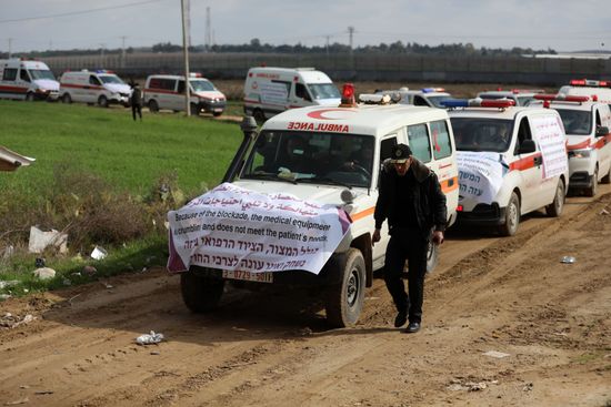 Convoy Palestinian Ambulance Vehicles Moves Along Editorial Stock Photo ...