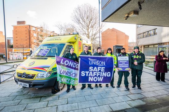 Picket Line Unison Ambulance Crew Outside Editorial Stock Photo - Stock ...