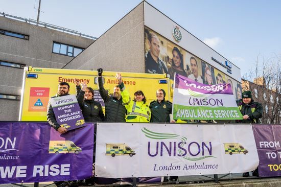 Picket Line Unison Ambulance Crew Outside Editorial Stock Photo - Stock ...