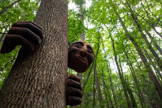 Tree Hugger Wooden Sculpture Seen Forest Editorial Stock Photo - Stock ...
