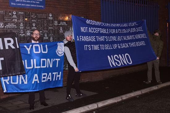 Everton Fans Protest Outside Goodison Park Editorial Stock Photo ...