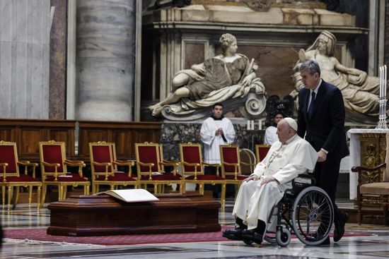 Pope Francis Sitting On Wheelchair Looks Editorial Stock Photo - Stock ...