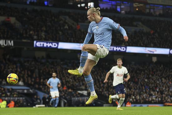 Erling Haaland Manchester City Shoots Goal Editorial Stock Photo ...