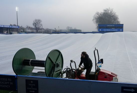 Groundsmen Prepare Frozen Pitch Ready Kick Editorial Stock Photo ...