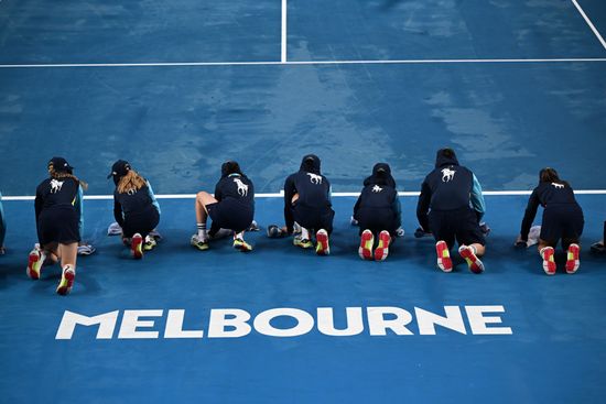 Attendants Mop Rain Water During First Editorial Stock Photo - Stock ...