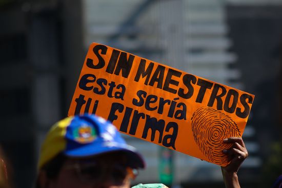 Protester Holds Banner That Spanish Reads Editorial Stock Photo - Stock ...