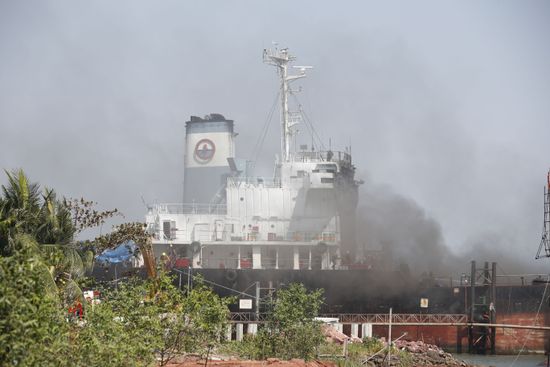 Oil Tanker Burns After Explosion Dockyard Editorial Stock Photo - Stock ...