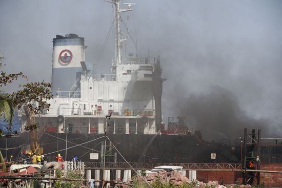 Oil Tanker Burns After Explosion Dockyard Editorial Stock Photo - Stock ...