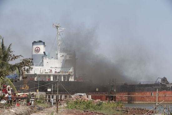 Oil Tanker Burns After Explosion Dockyard Editorial Stock Photo - Stock ...