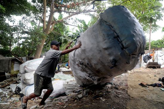 Plastic Collector Pushes Bag Plastic Waste Editorial Stock Photo ...