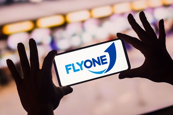 This Photo Illustration Flyone Logo Displayed Editorial Stock Photo ...
