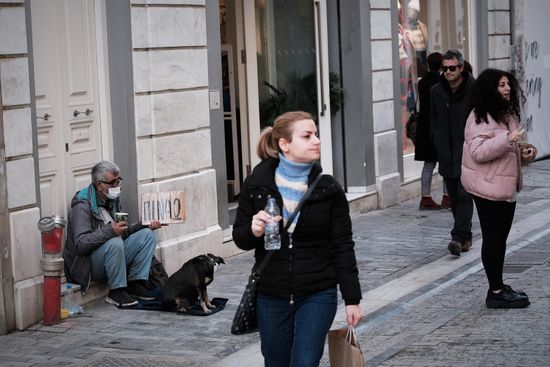 Homeless Man Ermou Street Athens Greece Editorial Stock Photo - Stock ...