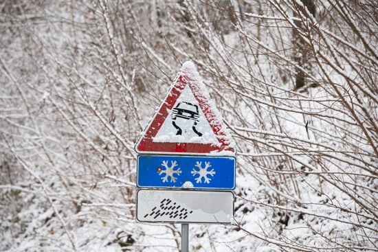 Road Sign Covered By Snow Seen Editorial Stock Photo - Stock Image ...