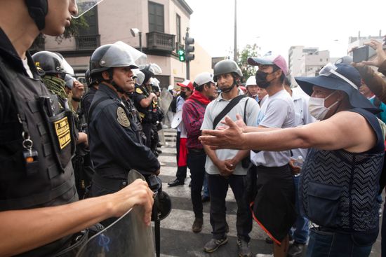 Demonstrators Confront Peruvian Police Officers Lima Editorial Stock ...