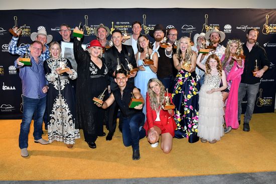 Award Winners Pose Photograph Golden Guitar Editorial Stock Photo ...