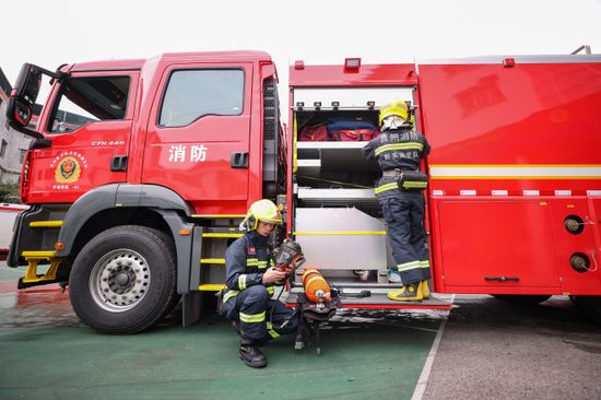 Firefighters Arrange Firefighting Equipment Fire Station Editorial ...