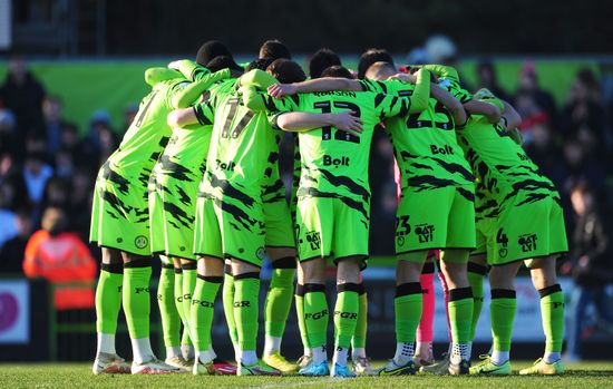 Forest Green Rovers Players Huddle Together Editorial Stock Photo ...