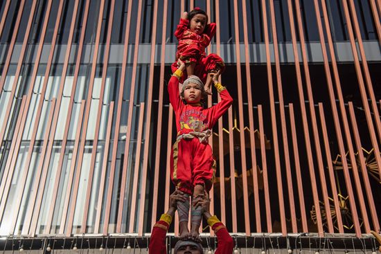 Young Acrobat Performs Human Tower During Editorial Stock Photo - Stock ...