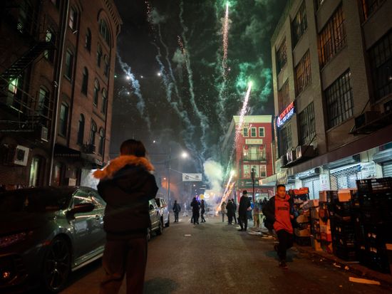 Fire Works Explode Street Lunar New Editorial Stock Photo - Stock Image ...