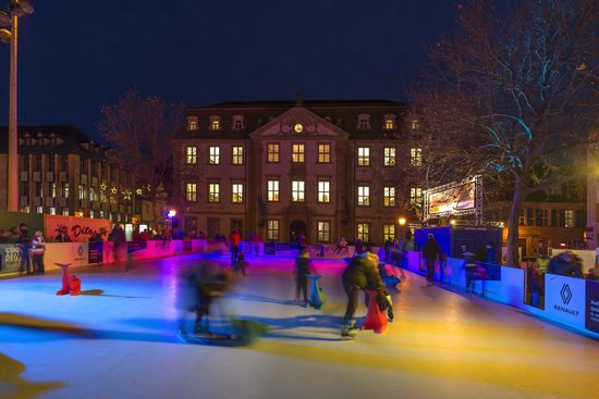 Skaters On Colourfully Illuminated Artificial Ice Editorial Stock Photo ...