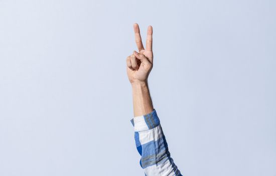 Hand Gesturing Letter V Sign Language Editorial Stock Photo - Stock ...