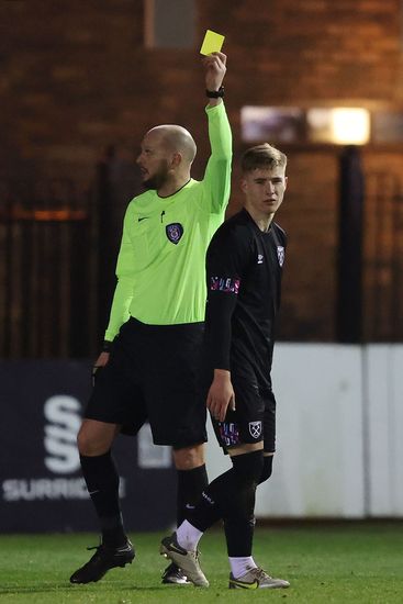 Referee Stuart Morland Shows Regan Clayton Editorial Stock Photo ...