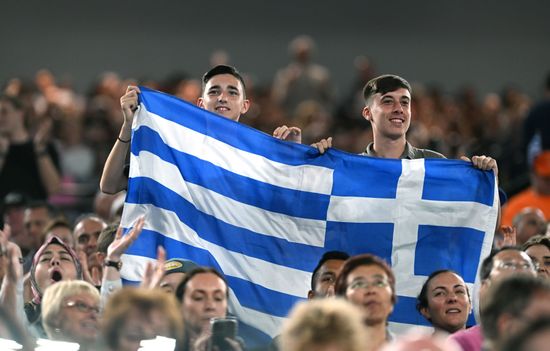 Spectators Hold Greek Flag During Quarter Editorial Stock Photo - Stock ...