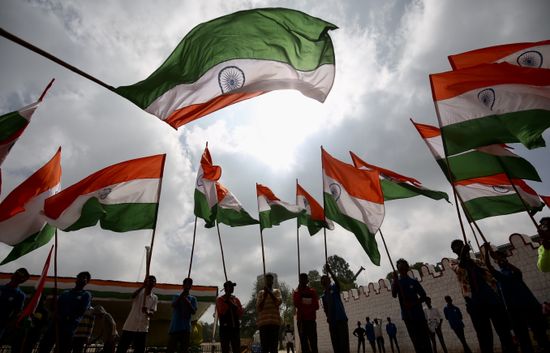 Students Wave Indian Tri Colour Flags Editorial Stock Photo - Stock ...
