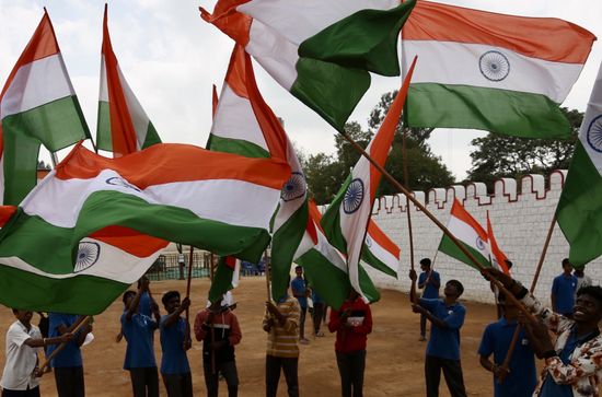 Students Wave Indian Tri Colour Flags Editorial Stock Photo - Stock ...