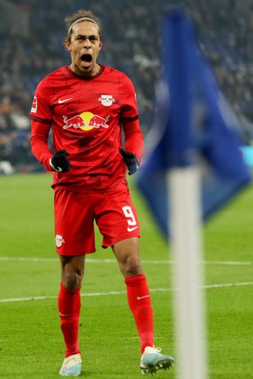 Leipzigs Yussuf Poulsen Celebrates After Scoring Editorial Stock Photo ...