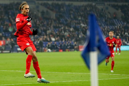 Leipzigs Yussuf Poulsen Celebrates After Scoring Editorial Stock Photo ...