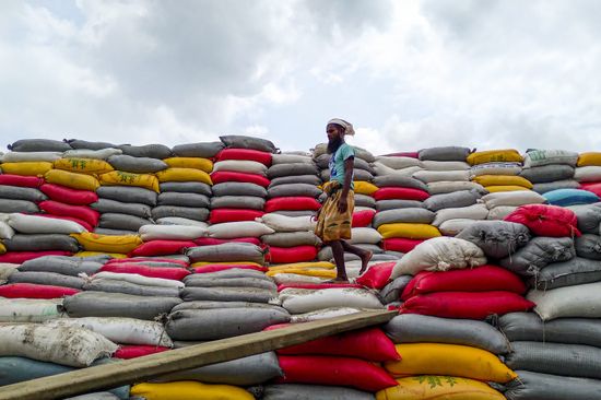 Workers Carry Huge Colourful Sacks Salt Editorial Stock Photo - Stock ...