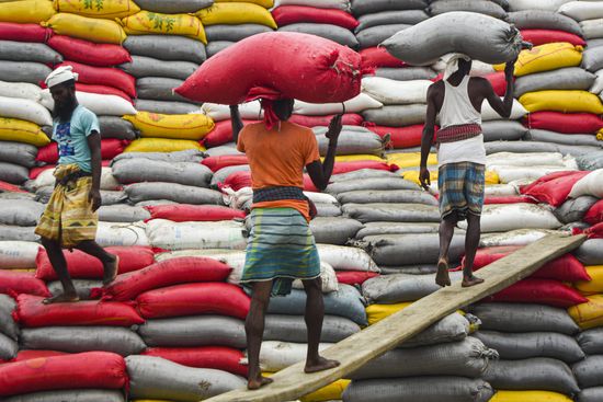Workers Carry Huge Colourful Sacks Salt Editorial Stock Photo - Stock ...
